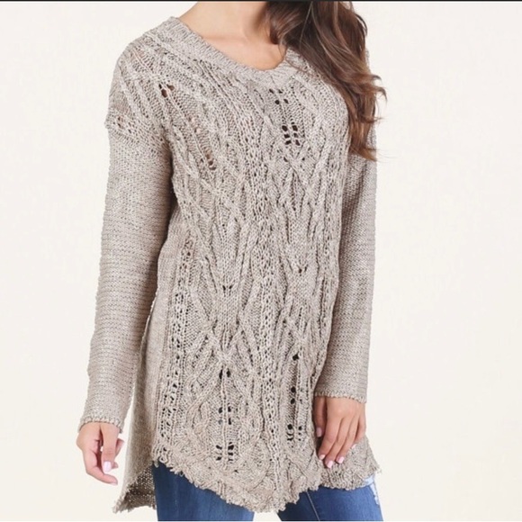 Altar'd State | Sweaters | Altard State Cable Knit Distressed Hem ...